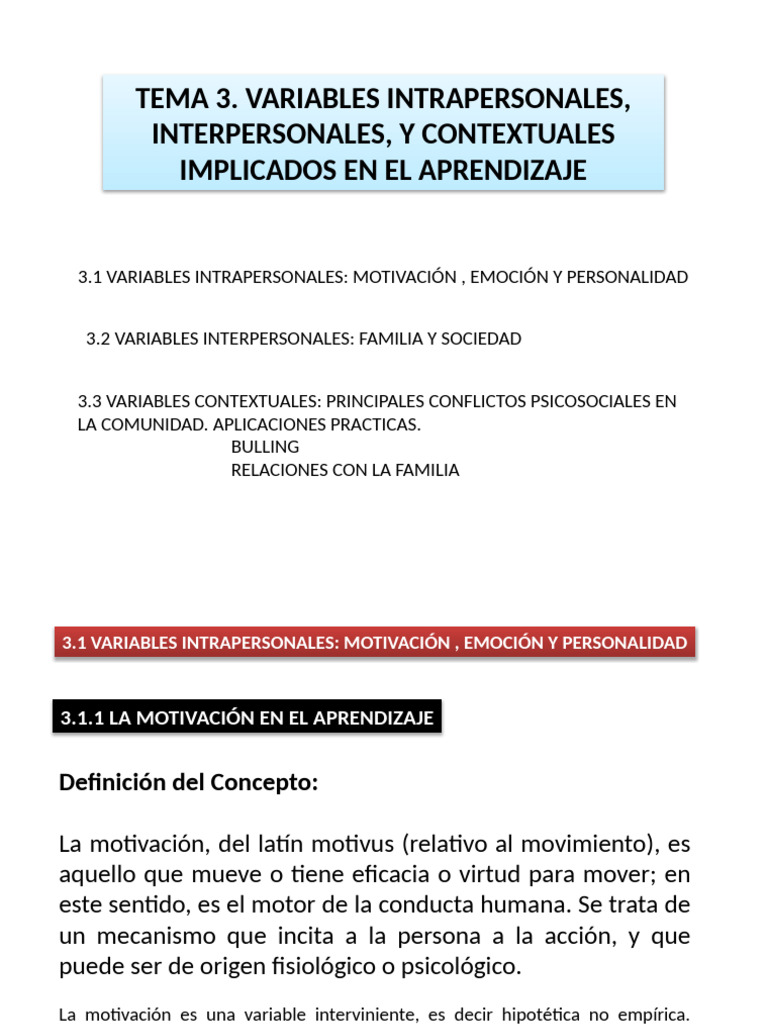 Tema 3.1 Variables Intrapersonales | PDF