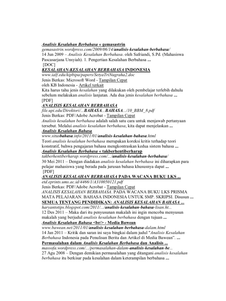 Analisis Kesalahan Berbahasa Indonesia - Docx Ani | PDF