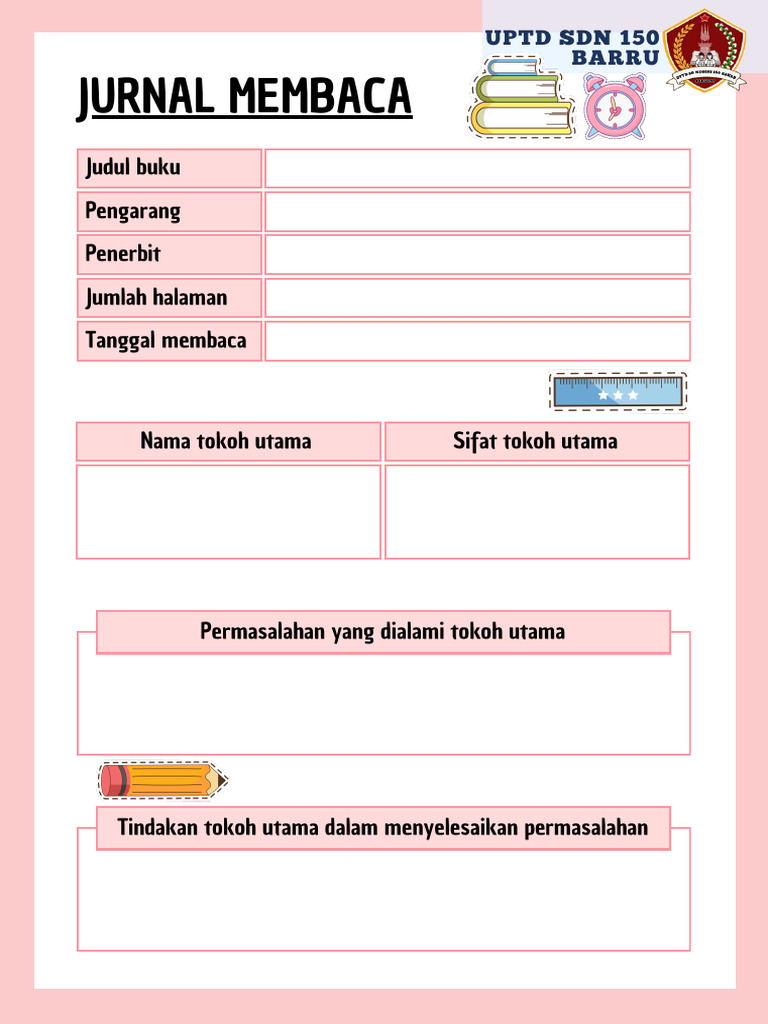 Lembar Kerja Bahasa Indonesia Jurnal Membaca Merah Ilustratif | PDF