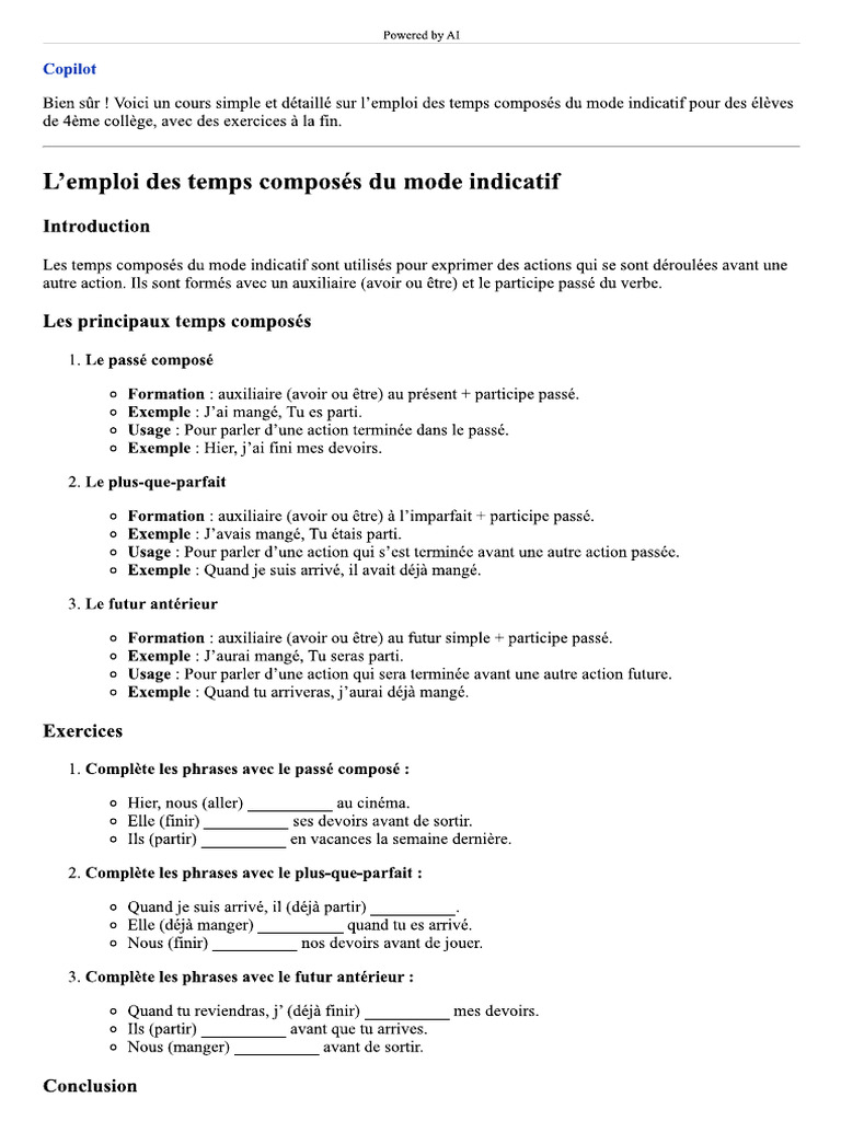 L'Emploi Des Temps Composés Du Mode Indicatif | PDF