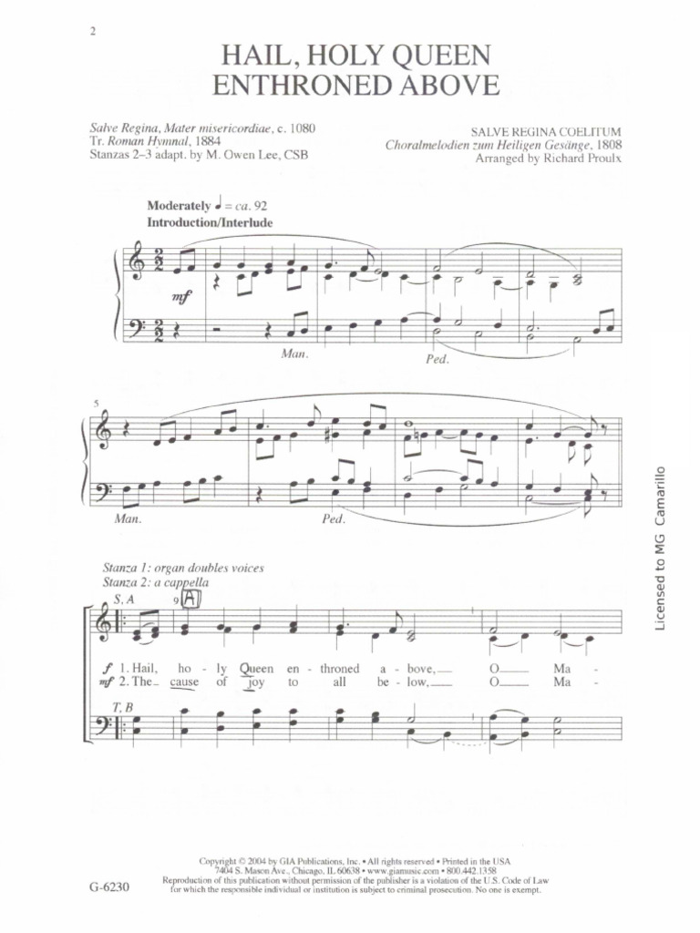 Hail, Holy Queen Enthroned Above - SATB With Markings | PDF