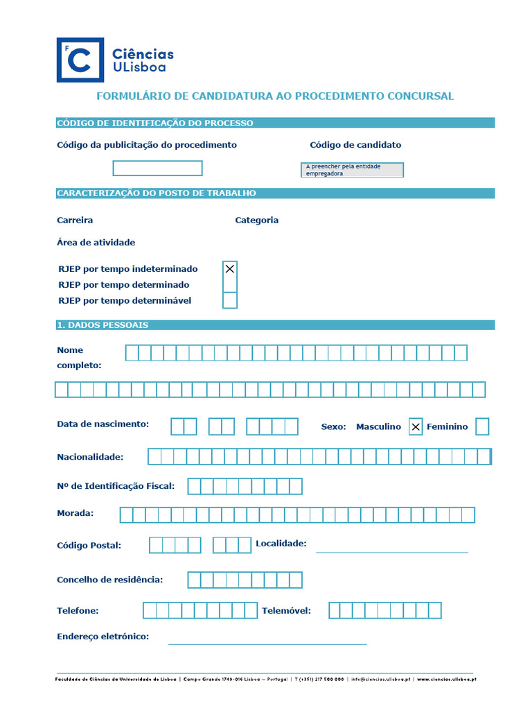 Formulário de Candidatura Ao Procedimento Concursal - Fcul | PDF