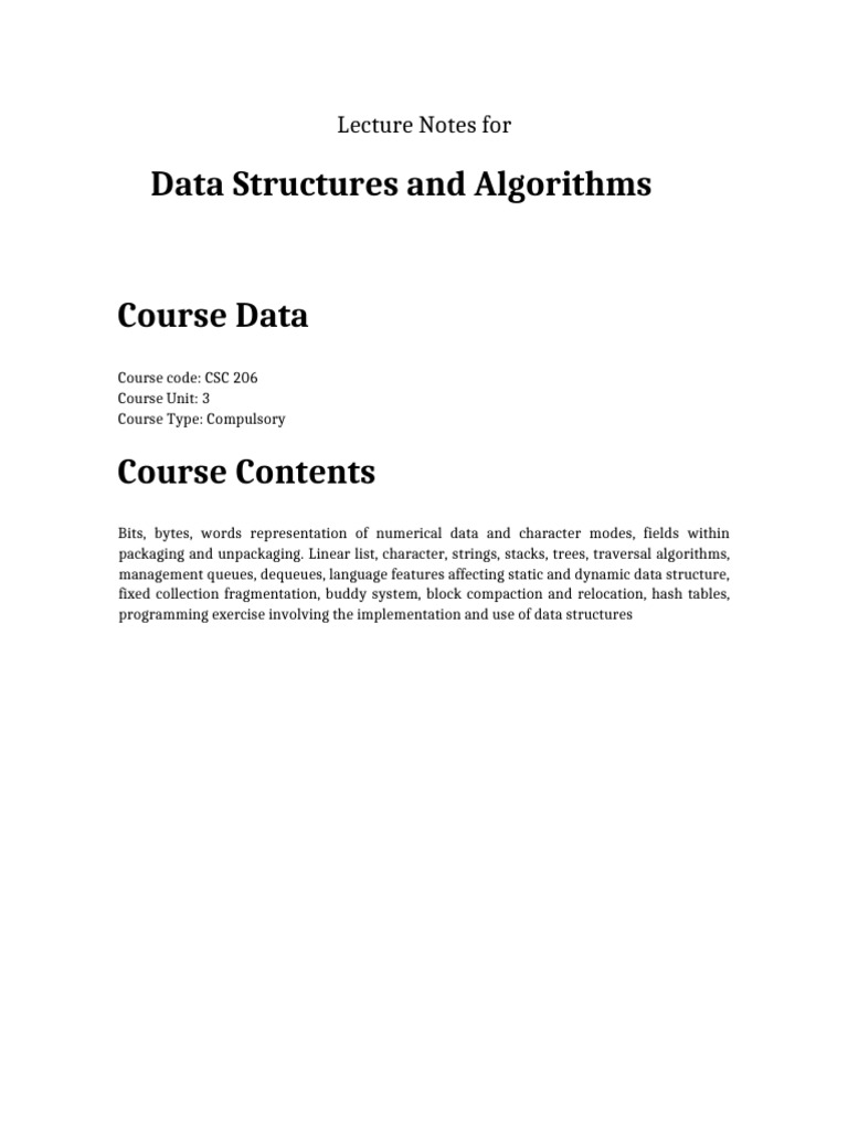 CSC 206 Data Structure and Algorithms | PDF