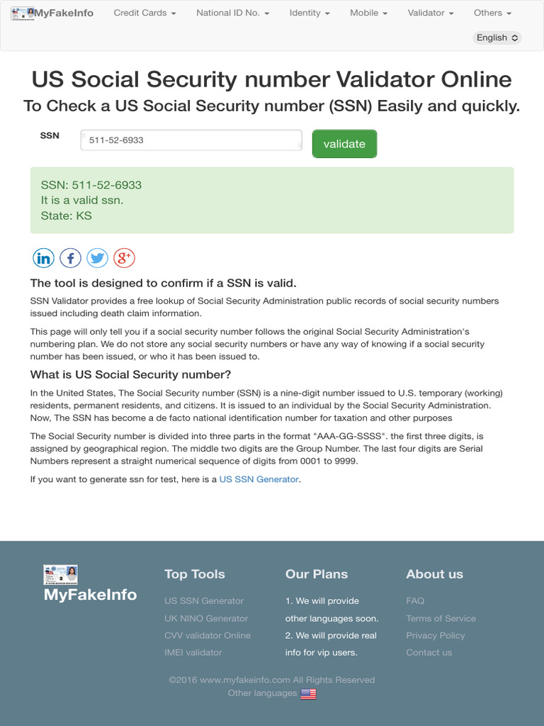 US Social Security Number (SSN) Validator Checker Online | PDF