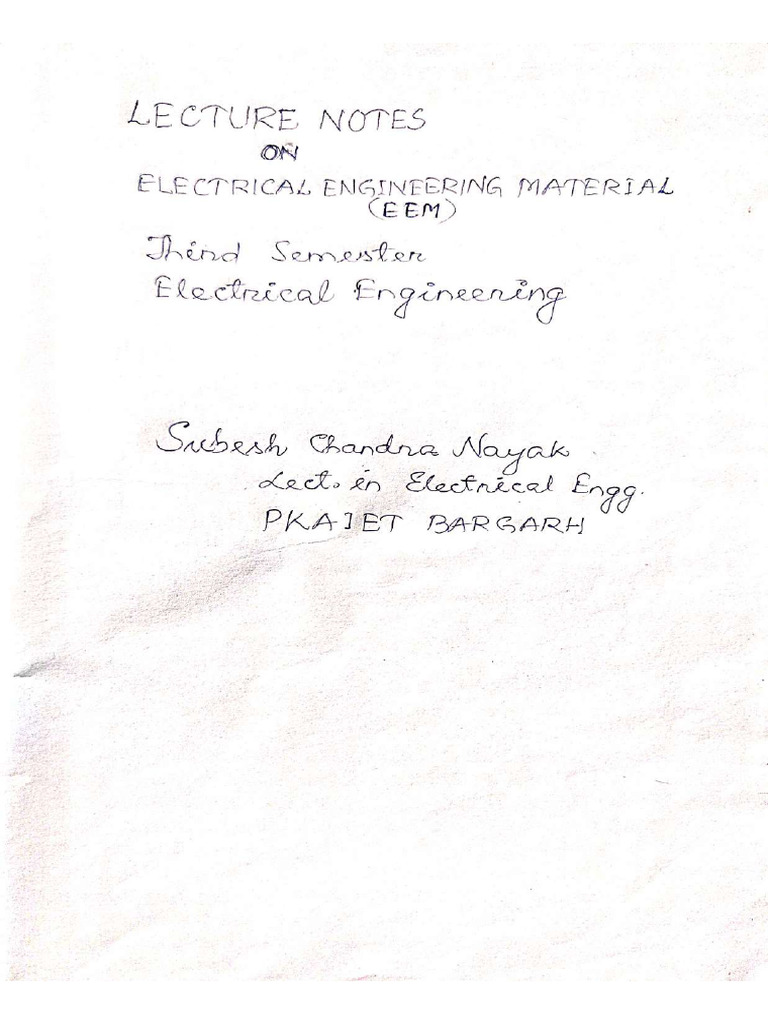 Subesh Nayak - Lecture Notes 3rd Sem Elect EEM | PDF