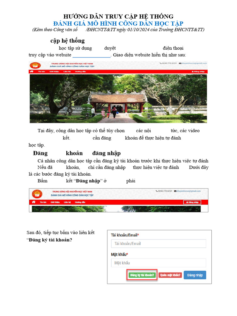 Huong Dan Tao Tai Khoan Va Danh Gia He Thong - Cong Dan Hoc Tap - CV421 | PDF