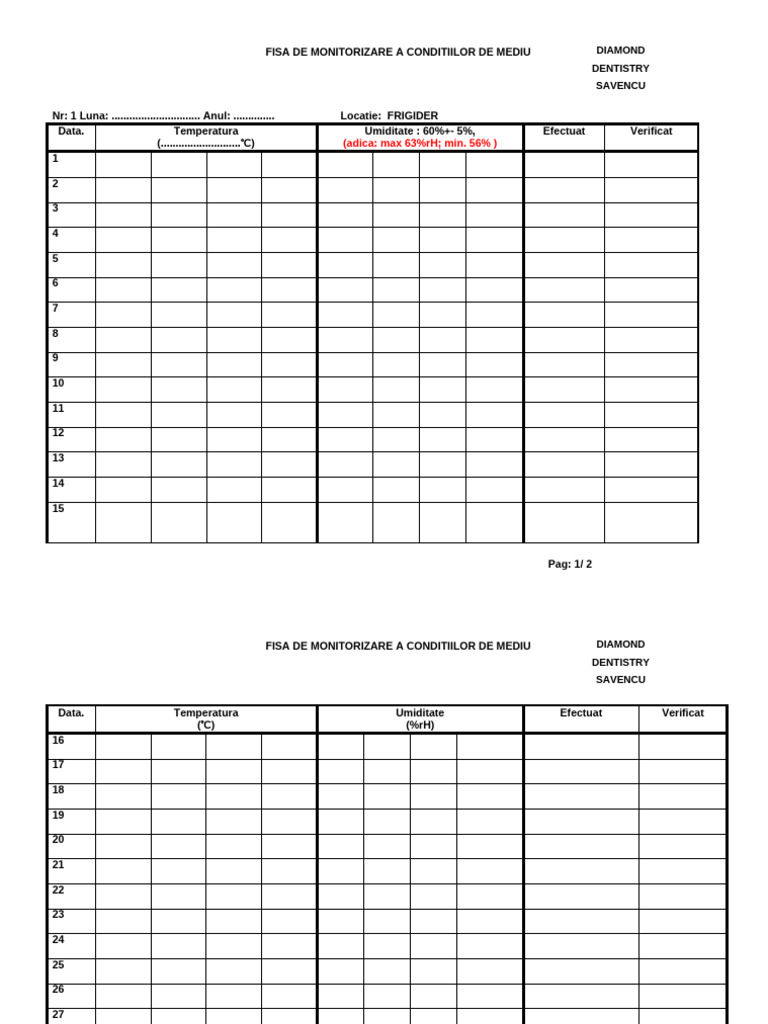 Registru Monitorizare Frigider Deseuri | PDF