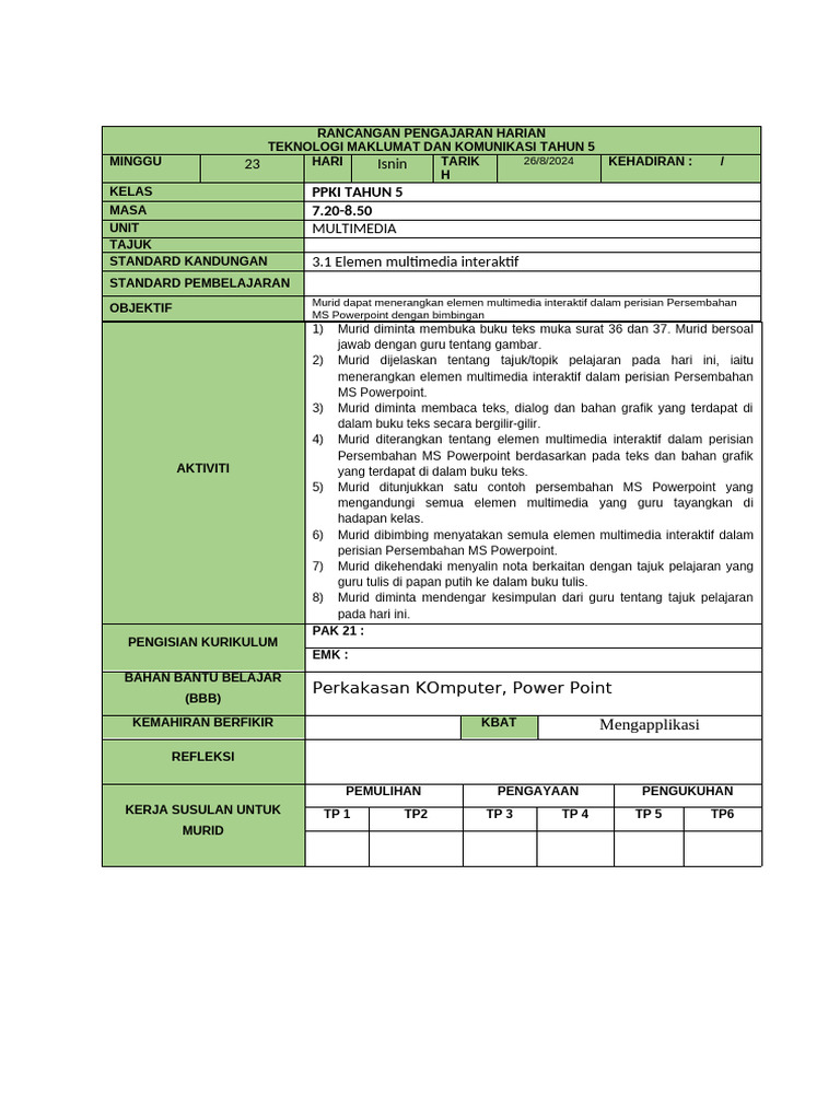 RPH TMK TH5 26.07.2028 Isnin | PDF