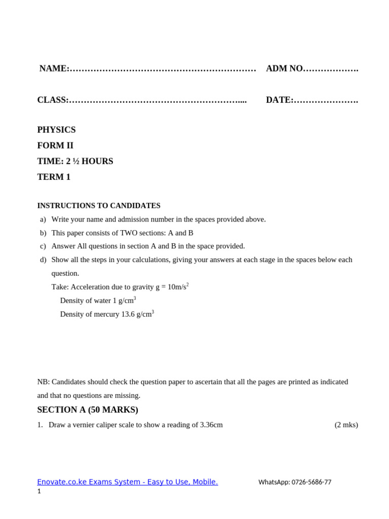 PHY F2 End Term 1 2020 QS | PDF