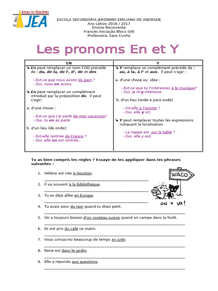 Les Pronoms EN et Y | PDF