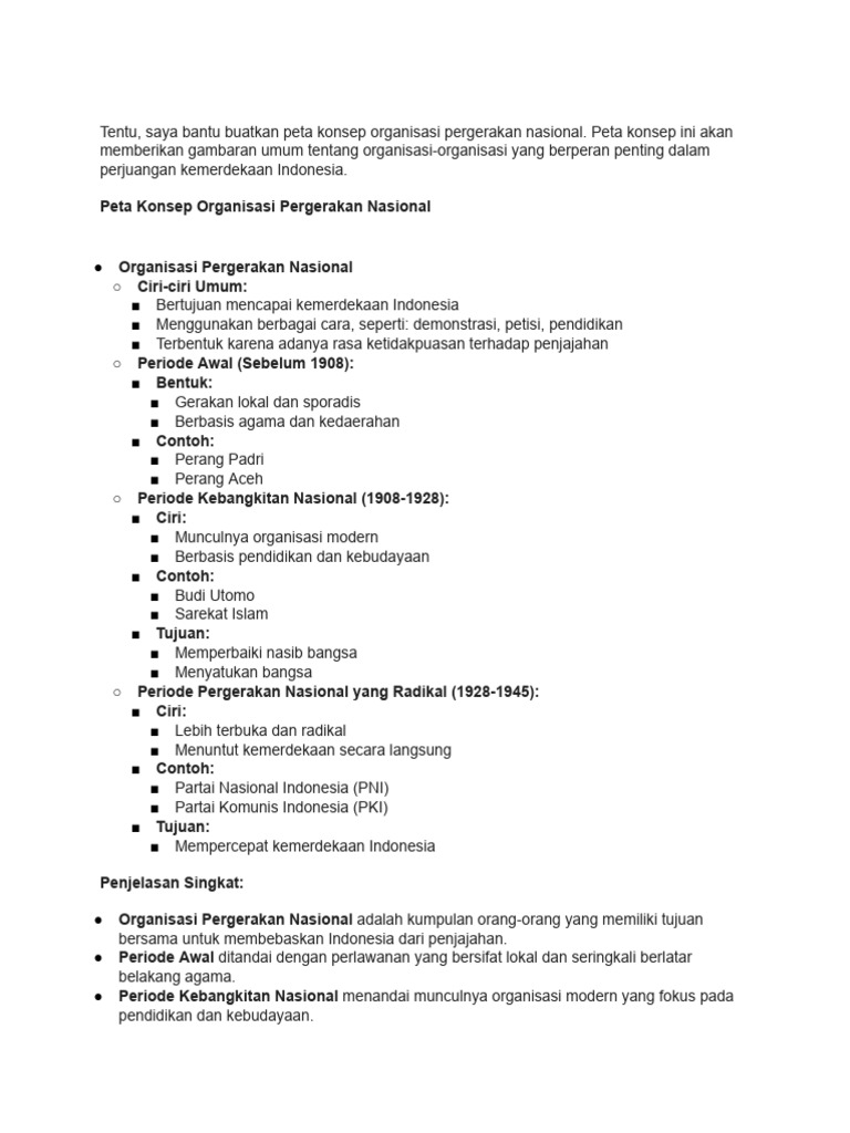 buatkan saya peta konsep organisasi pergerakan na... | PDF