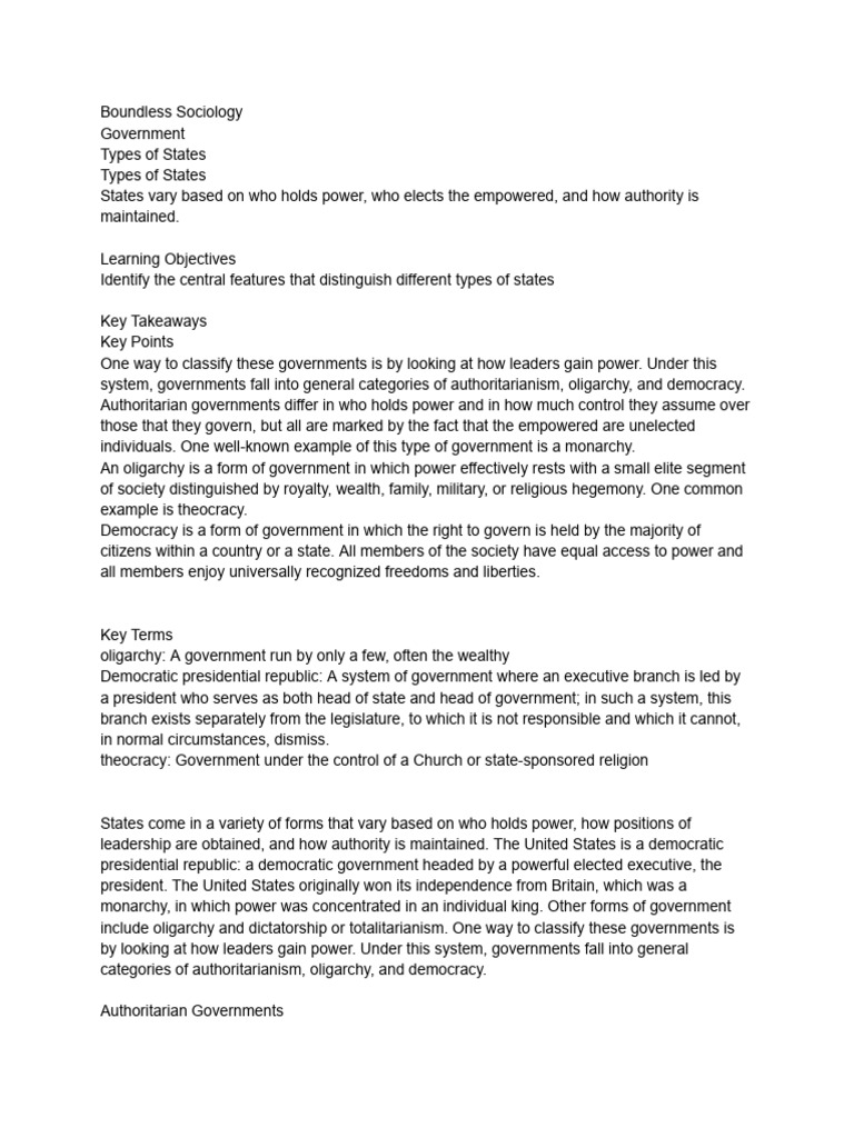 Types of Government: Authoritarianism, Oligarchy, Democracy | PDF ...