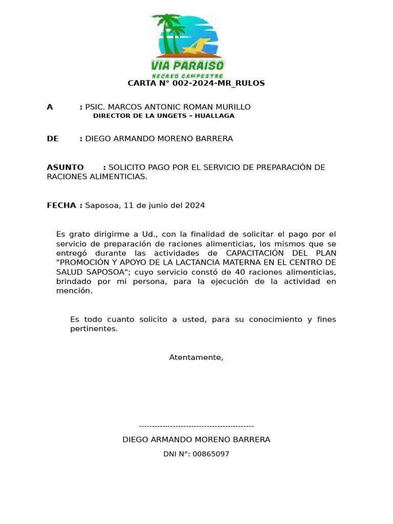 Carta Via Paraiso | PDF