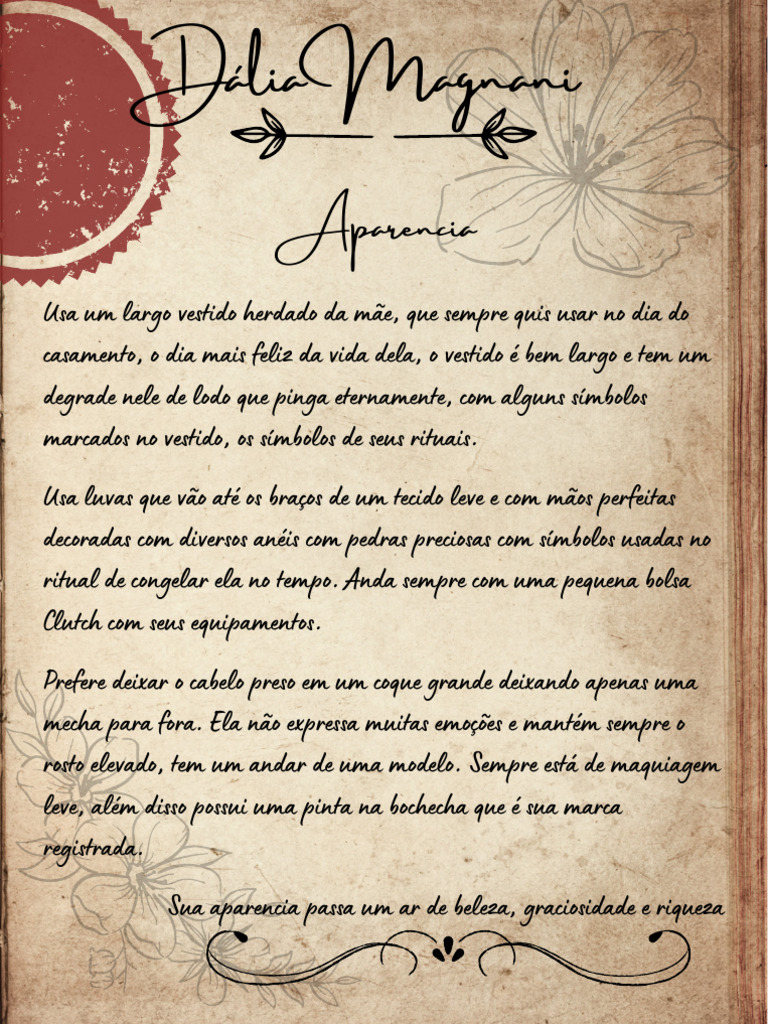 Dália Personagem RPG Nicolas-Will | PDF