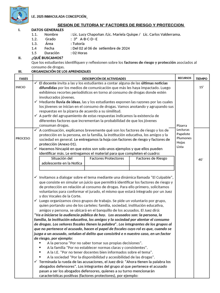 SESION DE TUTORIA 3ero | PDF