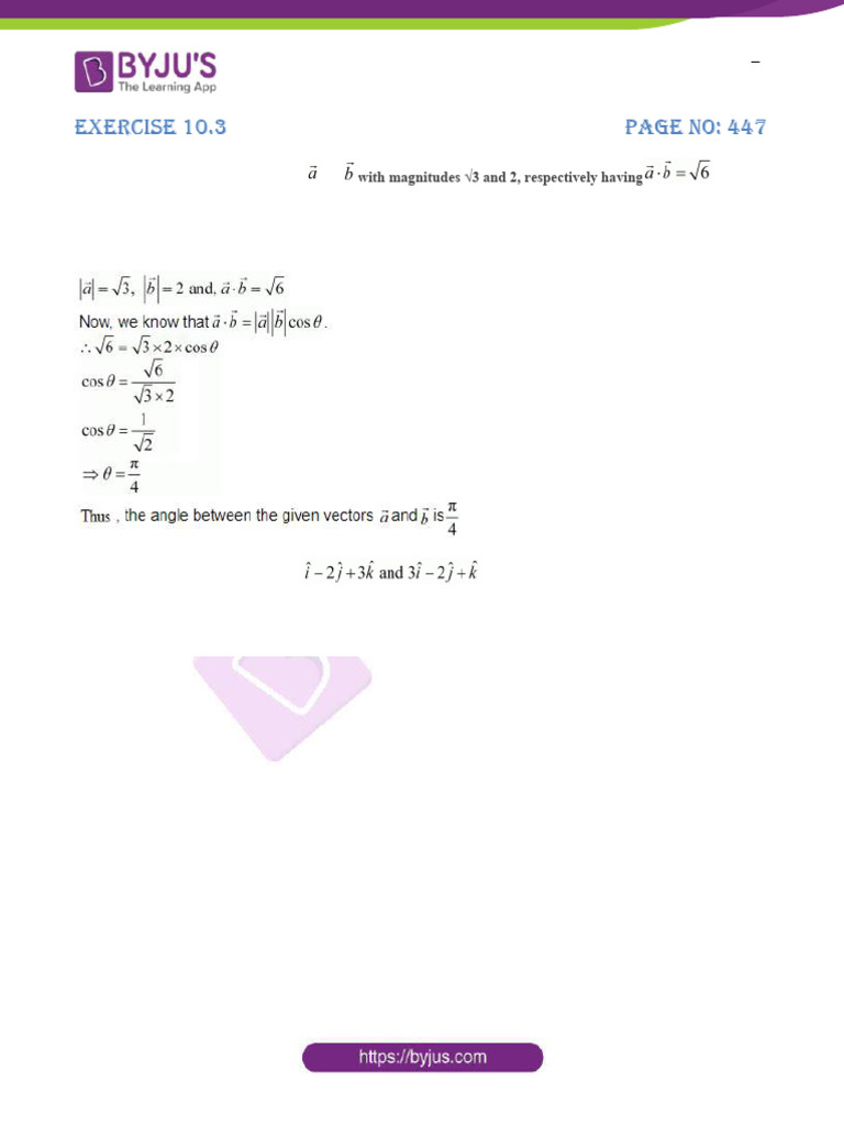 NCERT Solutions For Class 12 Maths Chapter 10 Vector Algebra Exercise 10.3 | PDF
