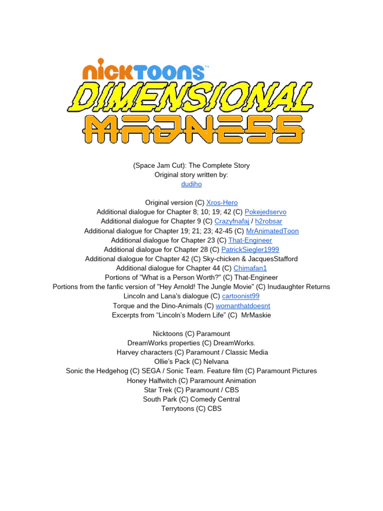 Nicktoons Dimensional Madness (Space Jam Cut) - The Complete Story | PDF