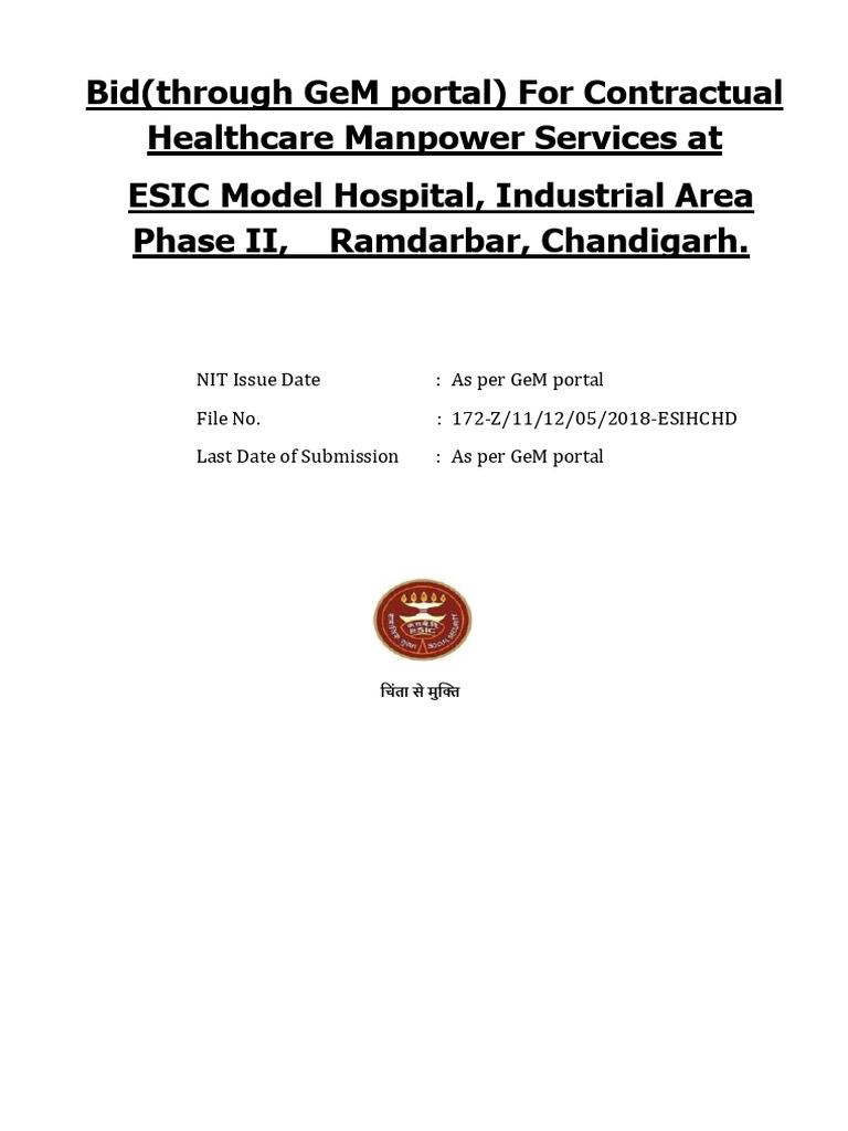 Bid (Through Gem Portal) For Contractual Healthcare Manpower Services at Esic Model Hospital ...