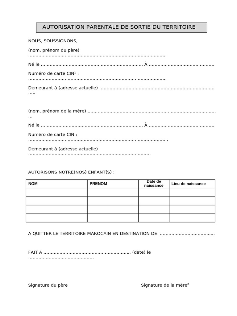 Modele Autorisation Parentale | PDF