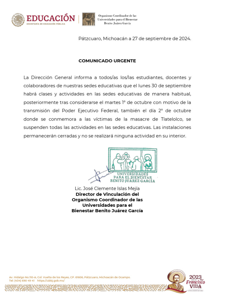 Comunicado 1 y 2 de Octubre | PDF