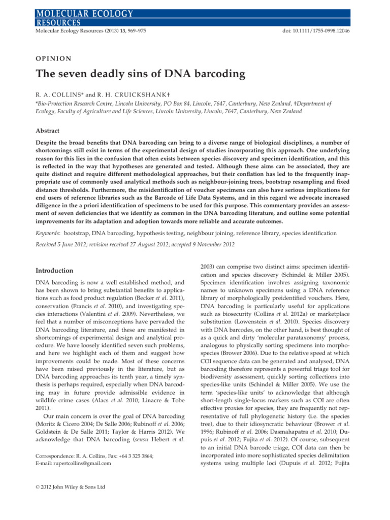 The Seven Deadly Sins of DNA Barcoding | PDF