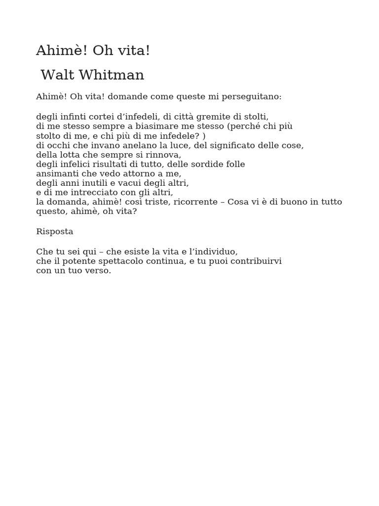 Ahimè! O Vita! | PDF