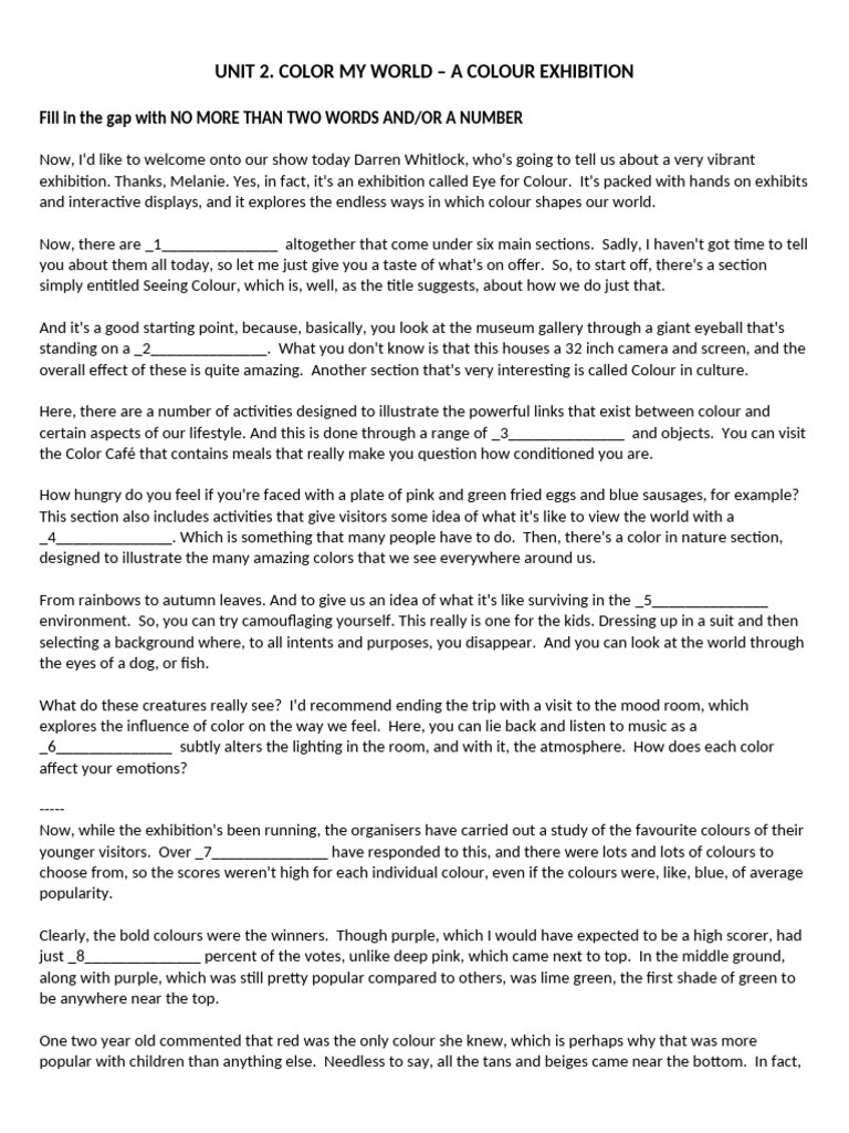 Unit 2. Color My World - A Colour Exhibition | PDF