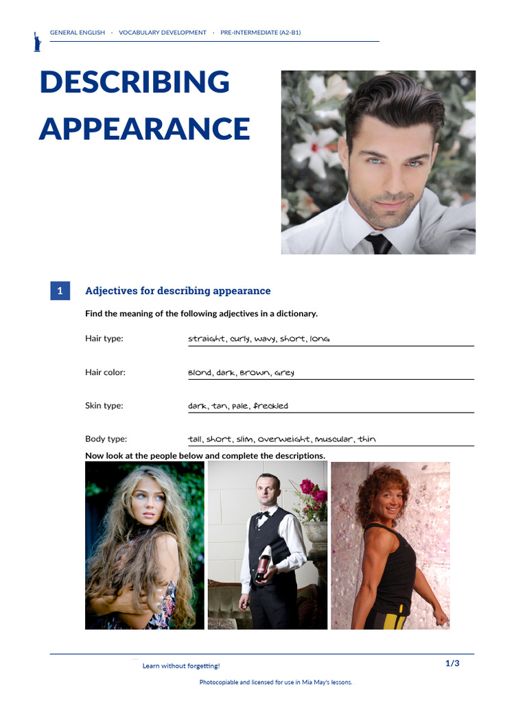 Describing Appearance American English Teacher Ver2 | PDF
