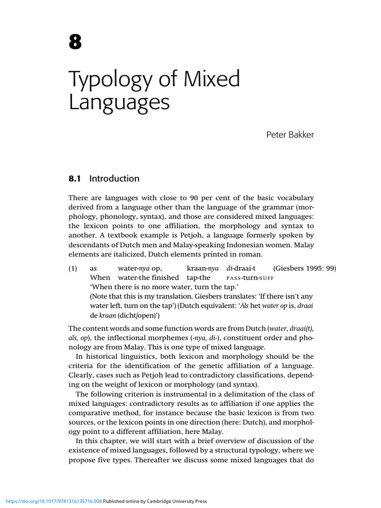 Bakker Typology of Mixed Languages | PDF