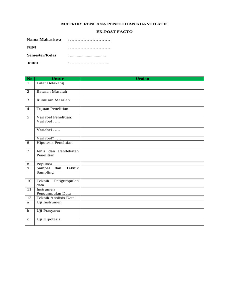 MATRIKS RENCANA PENELITIAN KUANTITATIF | PDF