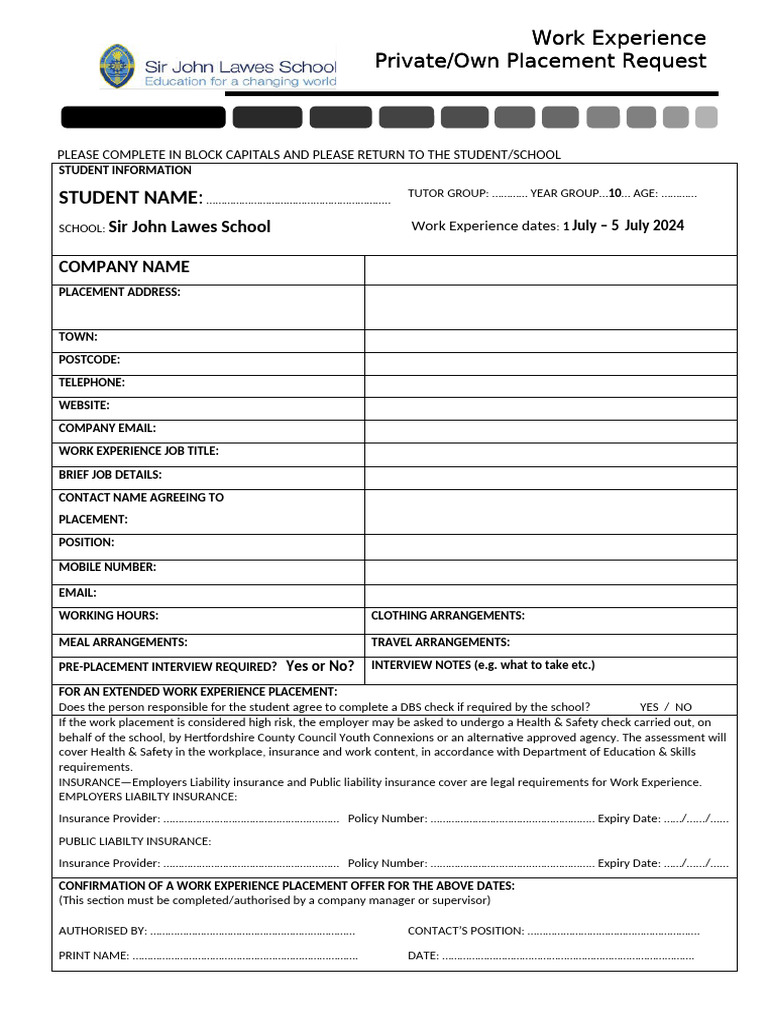 Work Experience Form 2024 1 | PDF