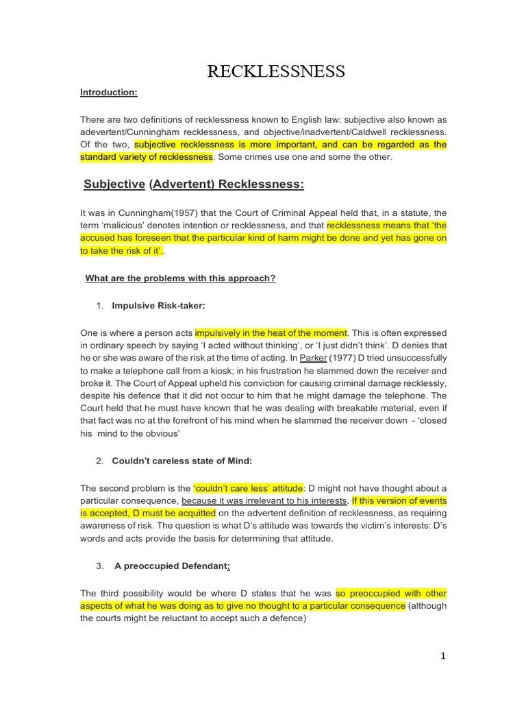 The Recklessness - 2021 | PDF | Recklessness (Law) | Social Science