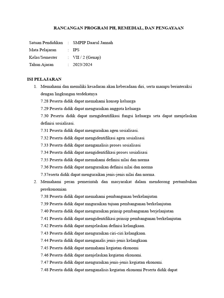 18 Rancangan Program PH Remedial Dan Pengayaan | PDF