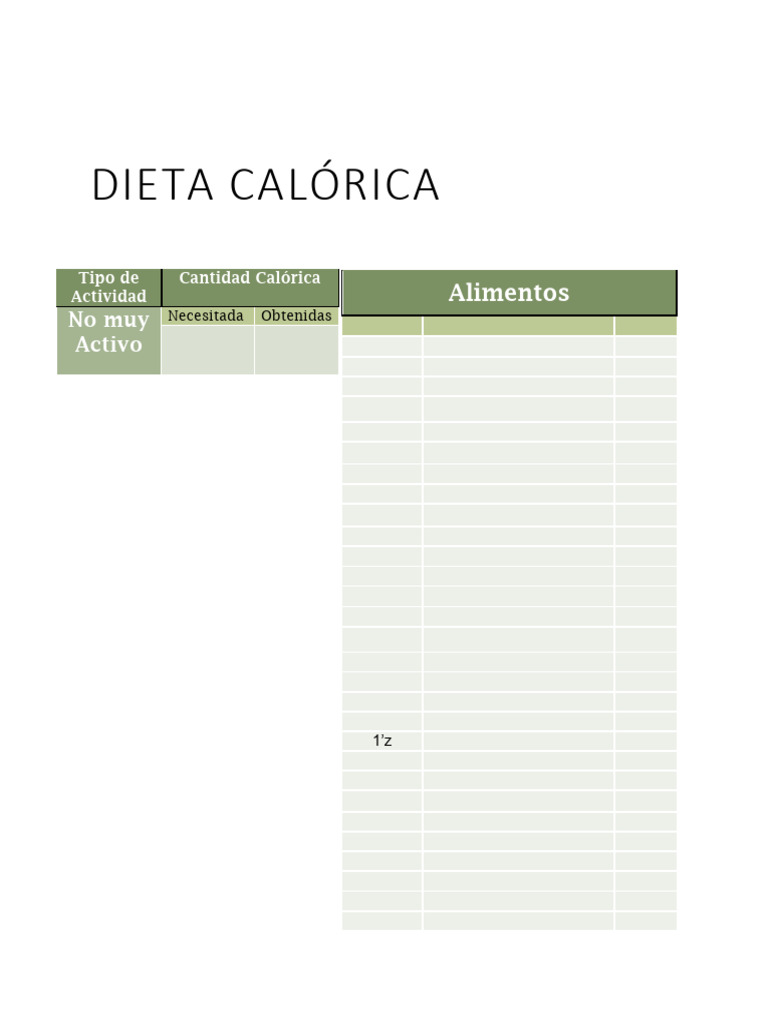 Plan de Dieta Calórica por Actividad | PDF | Alimentos | Cocina