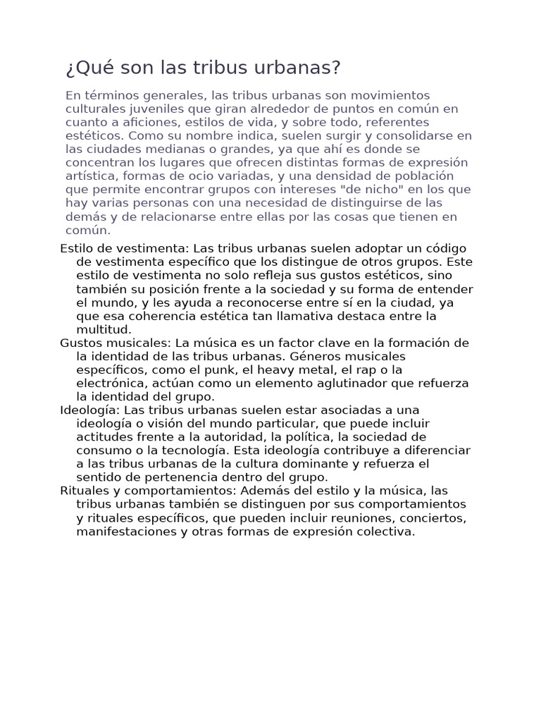 Tribus Urbanas: Estilos y Características | PDF | Tribu | Estilo de vida