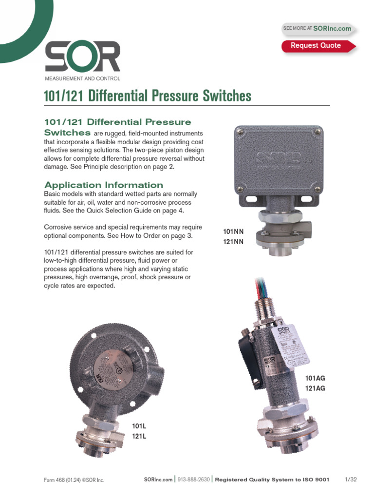 101 121 Differential Pressure Switches CAT468 | PDF