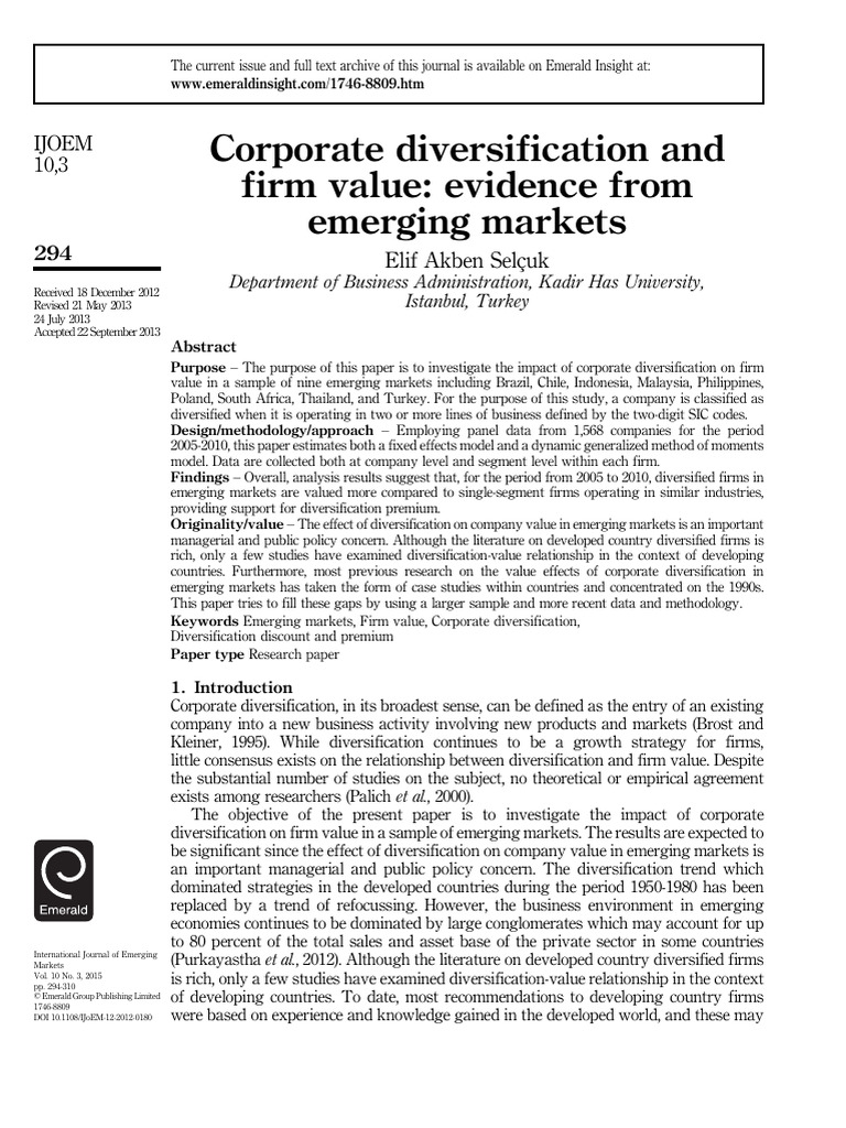 5. Corporate diversification and firm value | PDF