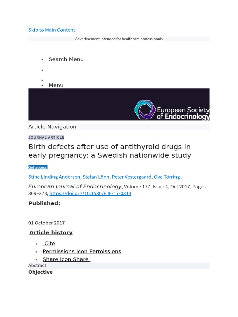 Birth Defects After Use of Antithyroid Drugs in Early Pregnancy: A ...