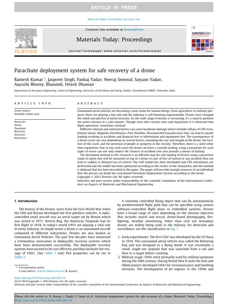 Parachute Deployment System For Safe Recovery of A Drone | PDF