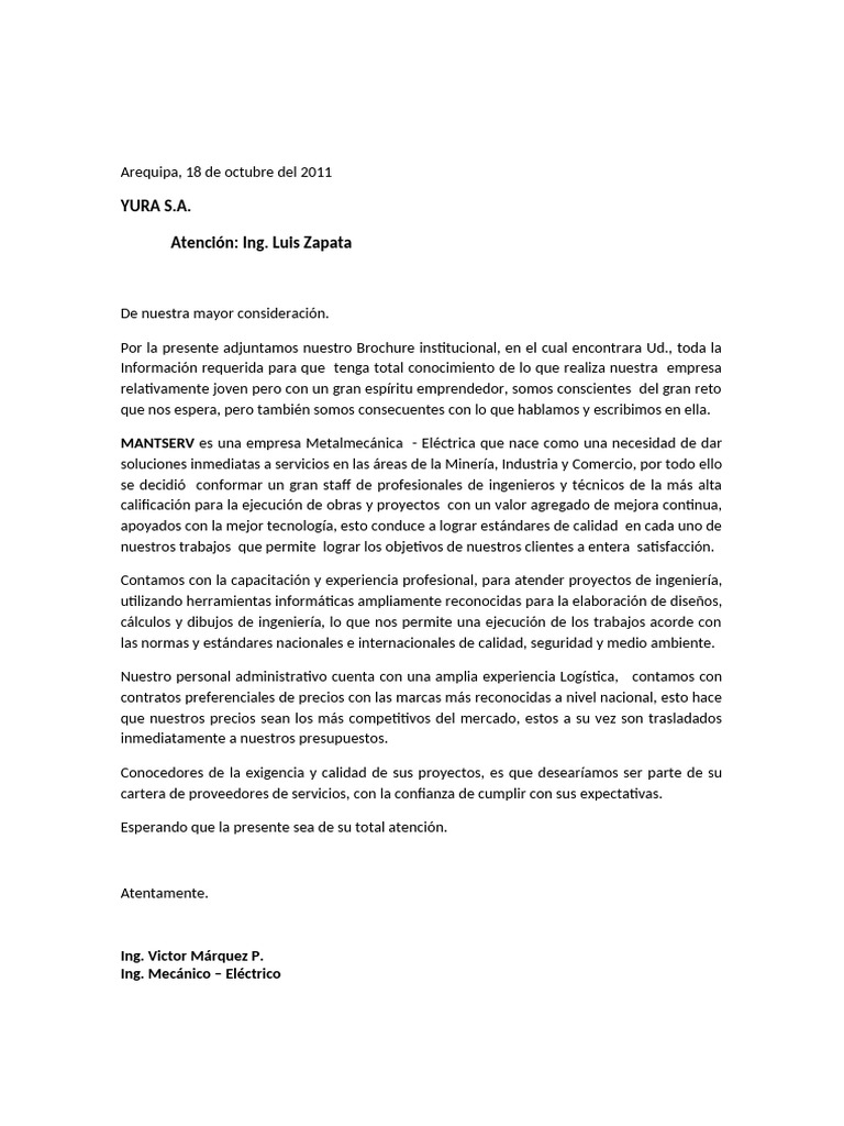 Carta de Presentacion YURA | PDF
