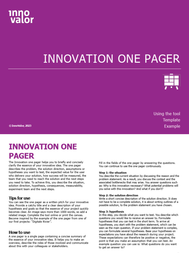Innovation One Pager Guide | PDF | Hypothesis | Innovation