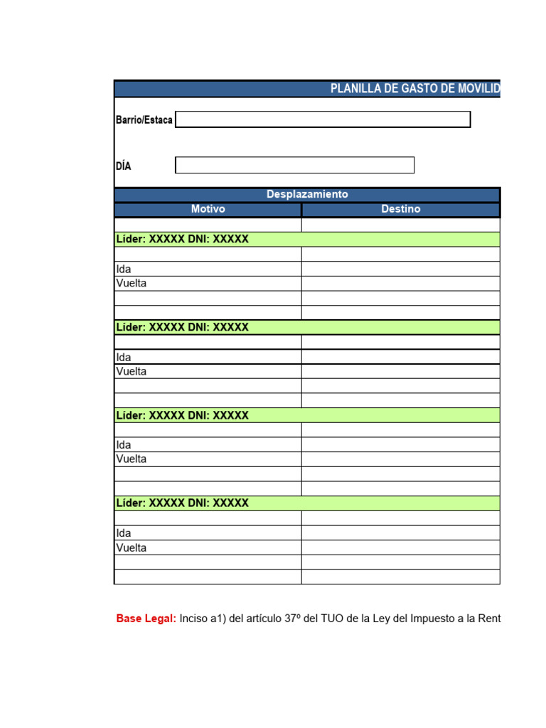 Formato - Planilla Movilidad | PDF