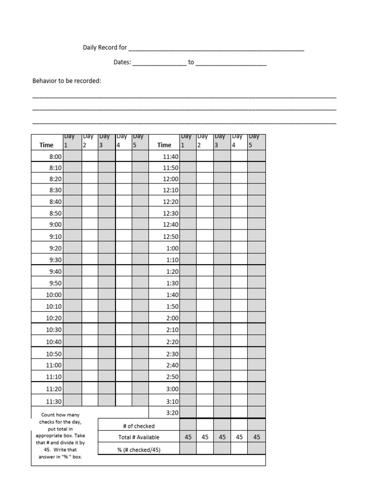 10 Minute Interval Data Sheet | PDF