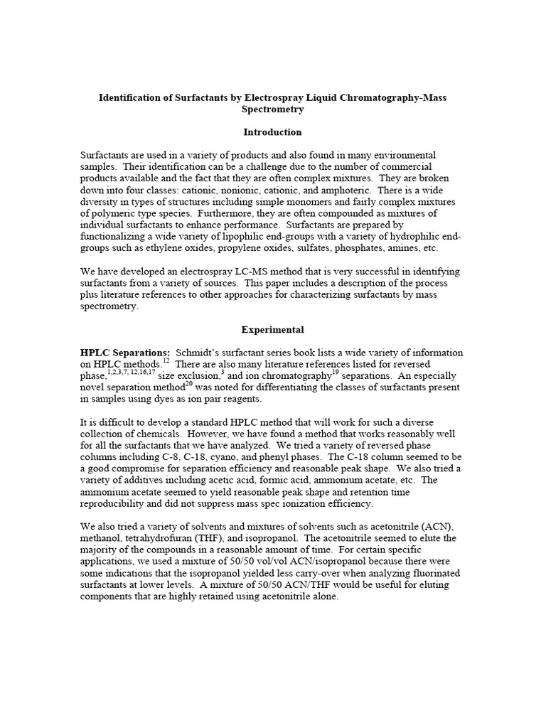Artigo - identificação de surfactantes por LCMS ESI | PDF