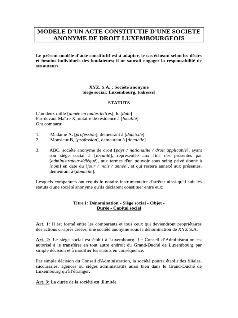 Statuts Types Sa FR | PDF