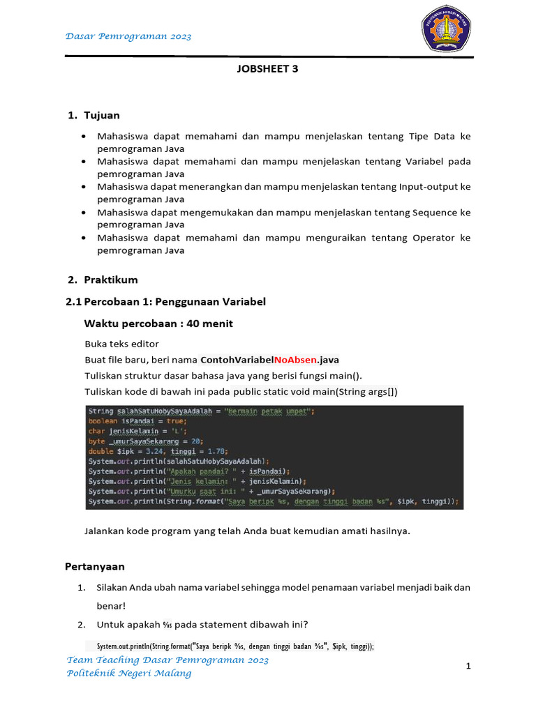 Jobsheet 3 | PDF
