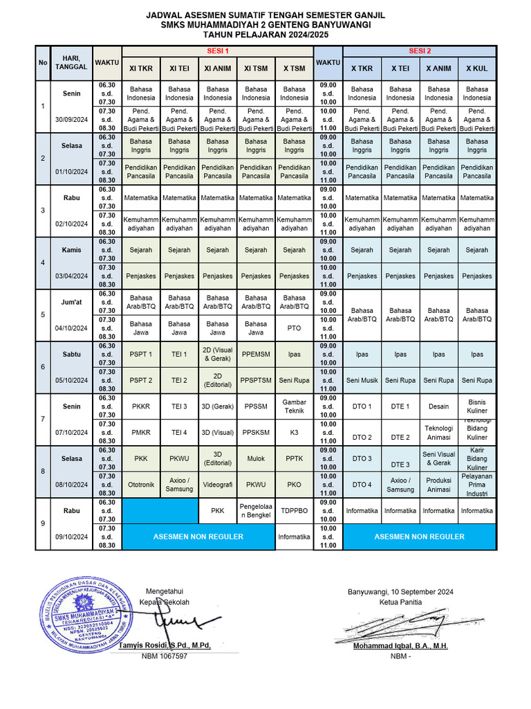 Jadwal Mapel Asesmen Sts Ganjil | PDF