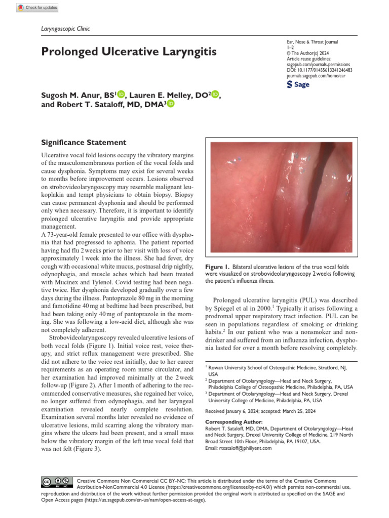 Anur Et Al 2024 Prolonged Ulcerative Laryngitis | PDF