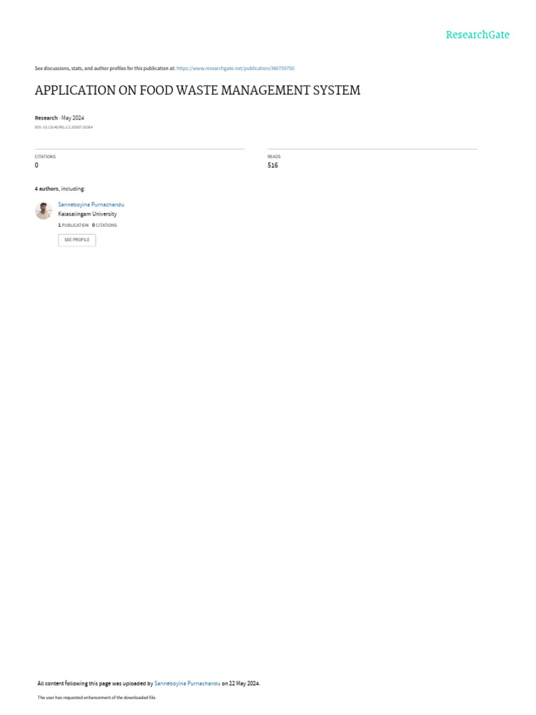 Application On Food Waste Management System: Research | PDF