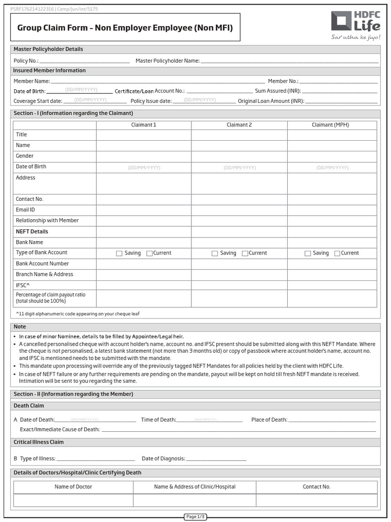 Group Claim Form Non Employer Employee Non MFI | PDF